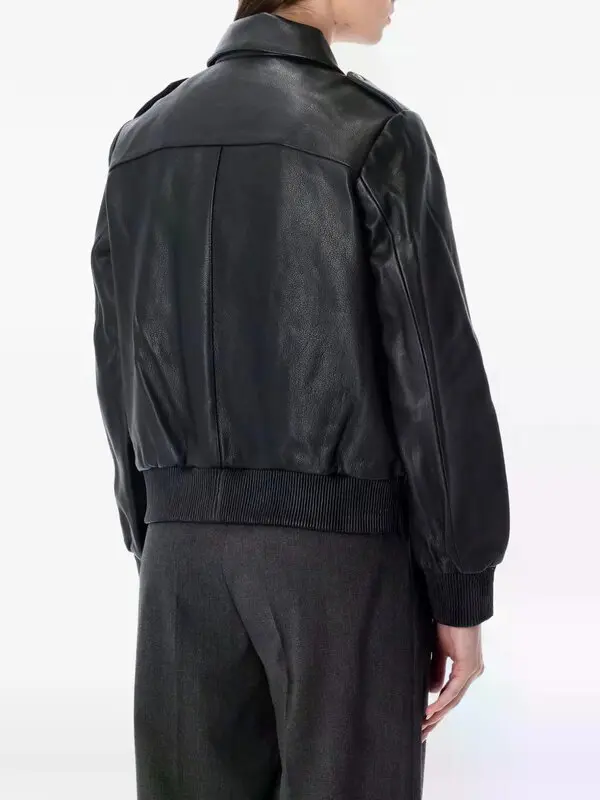 SESSUN Miley Leather Bomber Jacket - Black