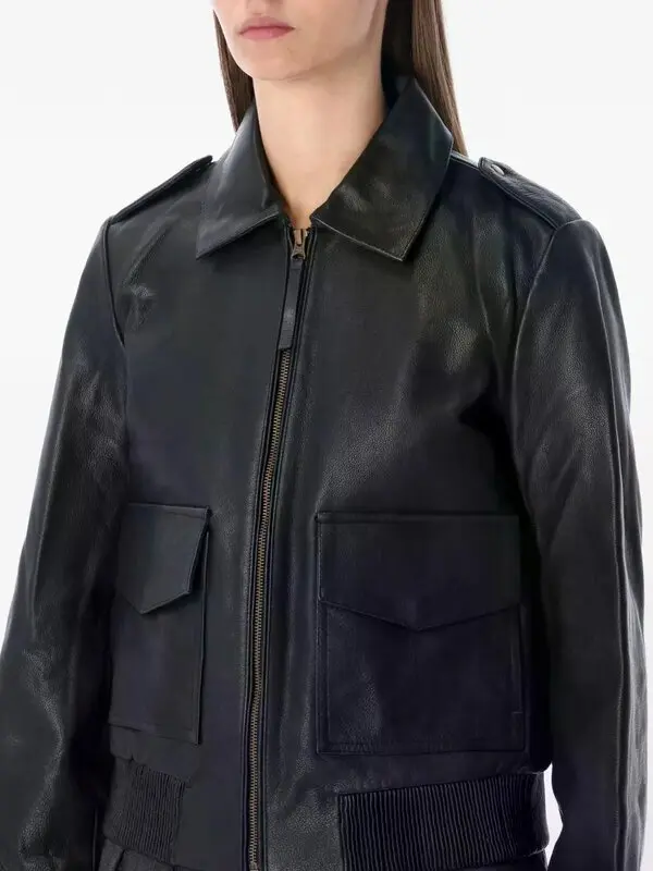 SESSUN Miley Leather Bomber Jacket - Black
