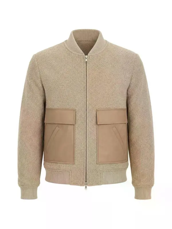 ROBERTO PEPE LUXURY Felted Leather-detail Jacket - Neutrals
