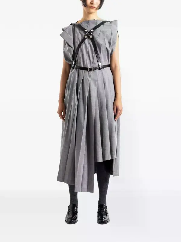 Junya Watanabe Leated Asymmetric Harness-detail Midi Dress - Grey