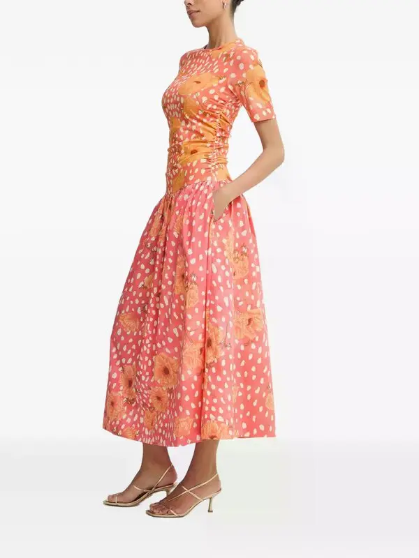 NEVER FULLY DRESSED Floral-print Ruched Maxi Dress