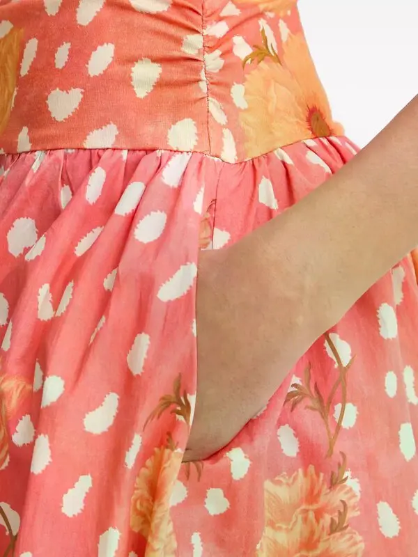 NEVER FULLY DRESSED Floral-print Ruched Maxi Dress