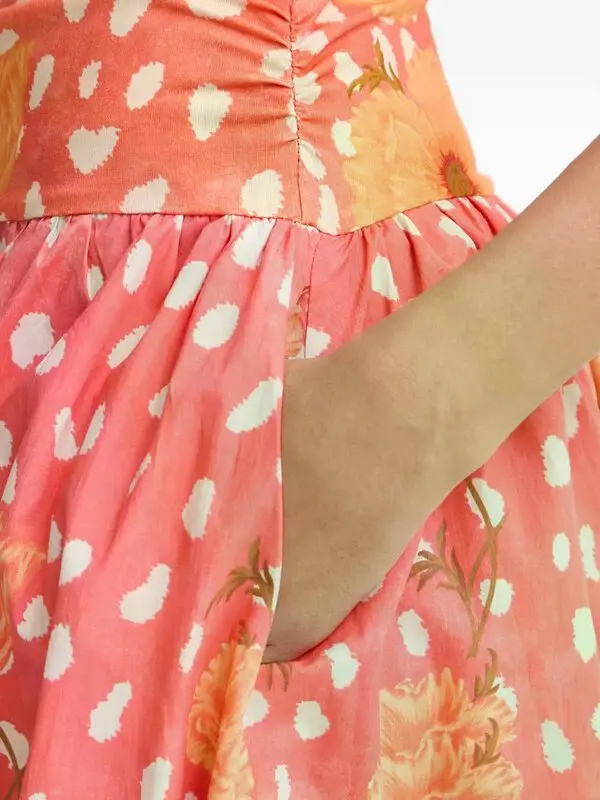 NEVER FULLY DRESSED Floral-print Ruched Maxi Dress