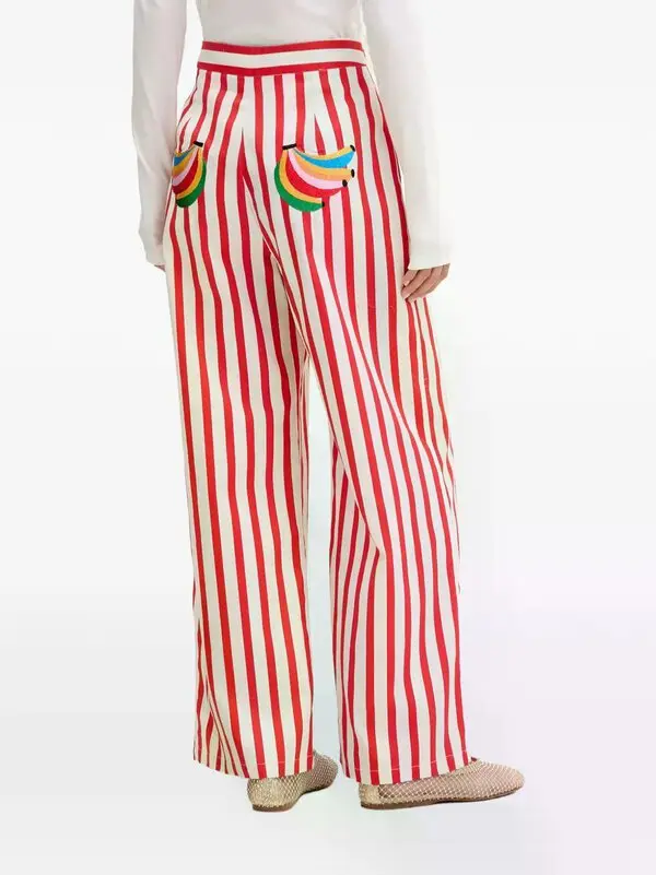 NEVER FULLY DRESSED Striped Banana-embroidered Trousers
