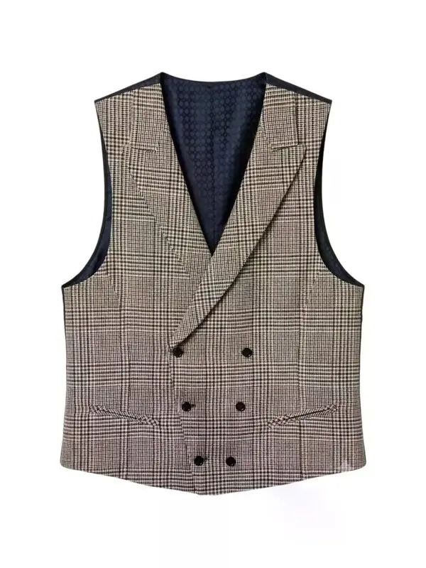 RAMON SANJURJO Checked Double-breasted Waistcoat - Neutrals