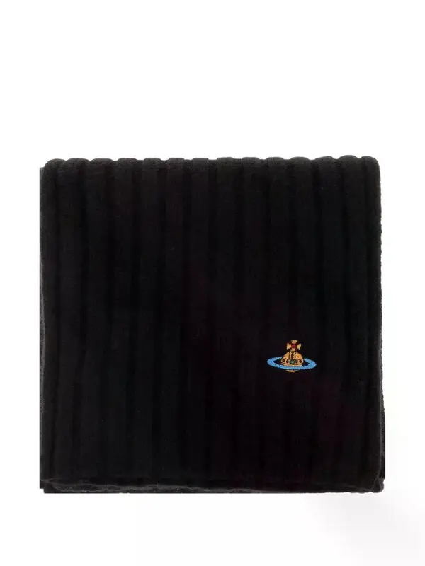 VIVIENNE WESTWOOD Classic Ribbed Orb-embroidered Scarf - Black