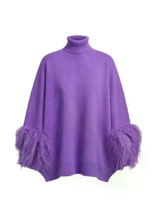 Alberta Ferretti Feather-trim Roll-neck Sweater - Purple