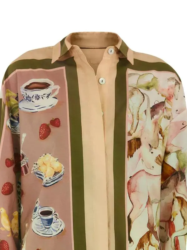 Farm Rio Graphic-print Button-up Shirt - Neutrals