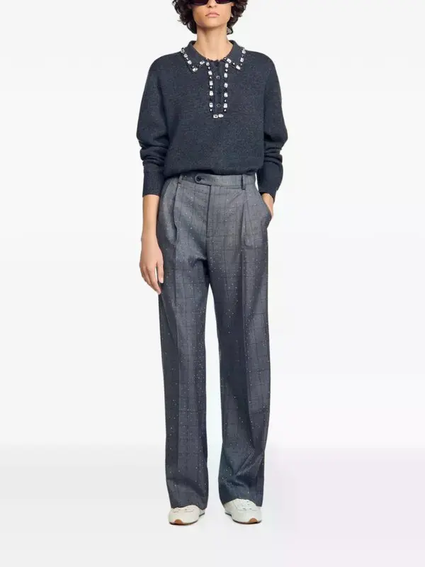 Sandro Crystal-embellished Polo Sweater