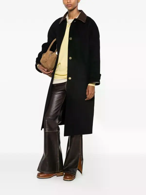 Sandro Leather-trim Wool Coat