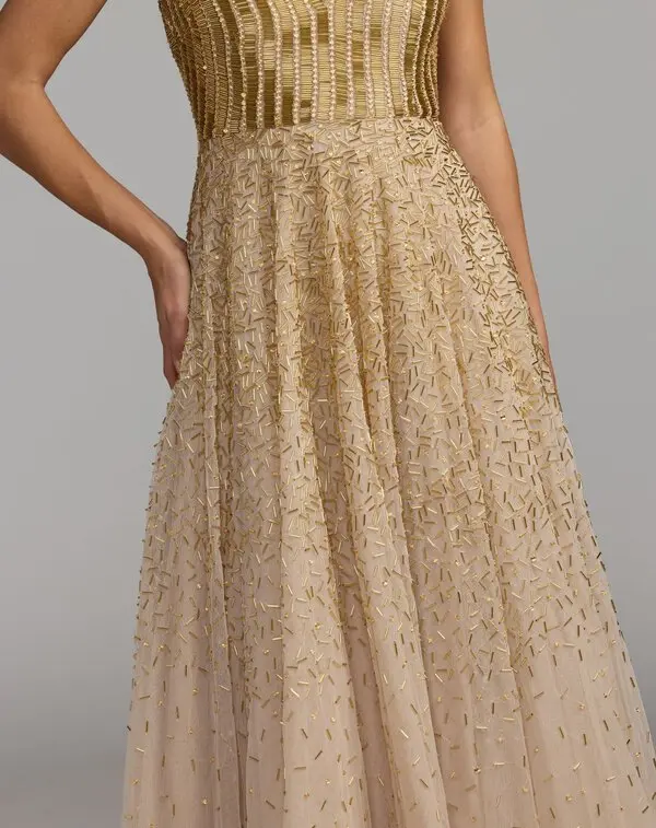 MAC DUGGAL COLLECTION V-neck Beaded Tulle A-line Gown