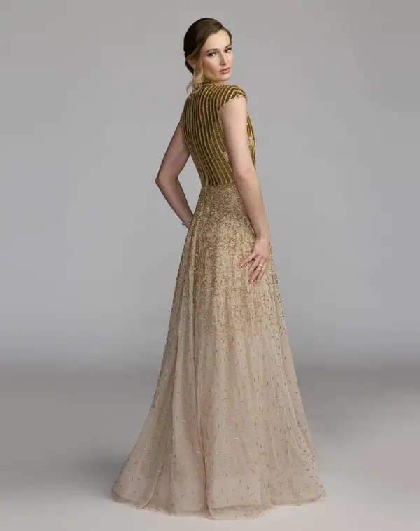 MAC DUGGAL COLLECTION V-neck Beaded Tulle A-line Gown