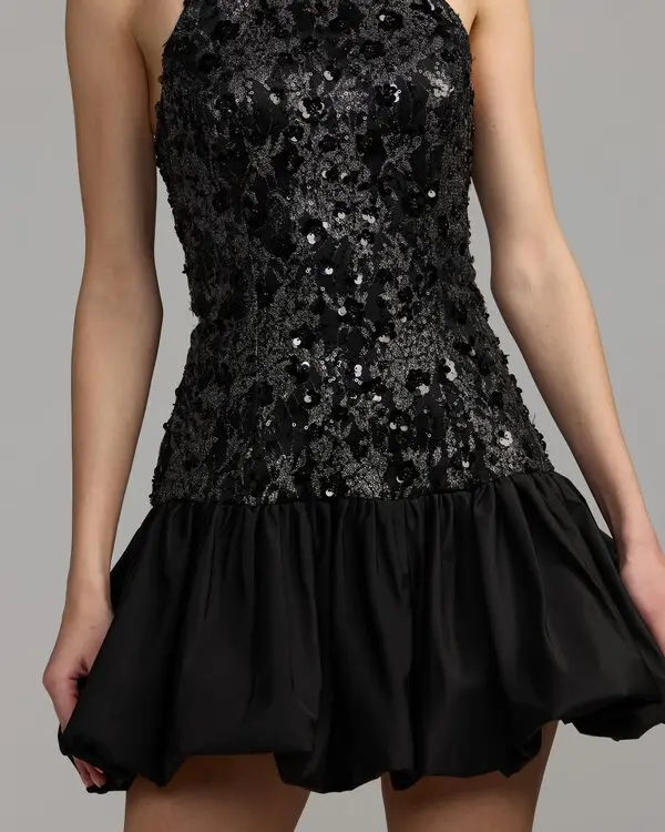 Mac Duggal Embellished Lace Bubble Hem Mini Dress