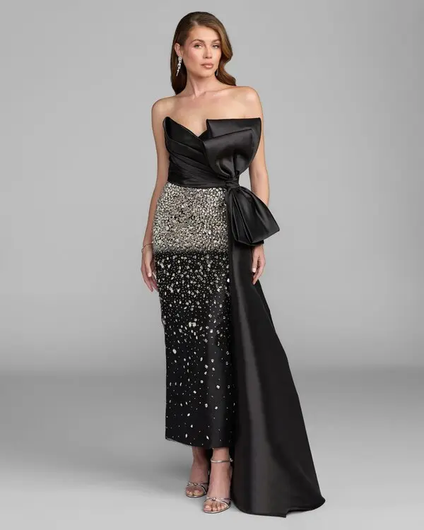 MAC DUGGAL COLLECTION Strapless Crystal Embellished Satin Dress With Bow