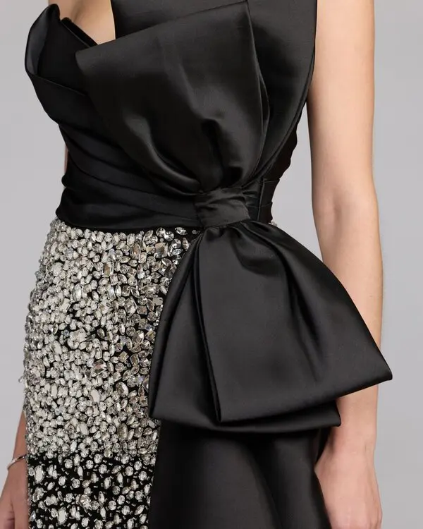 MAC DUGGAL COLLECTION Strapless Crystal Embellished Satin Dress With Bow