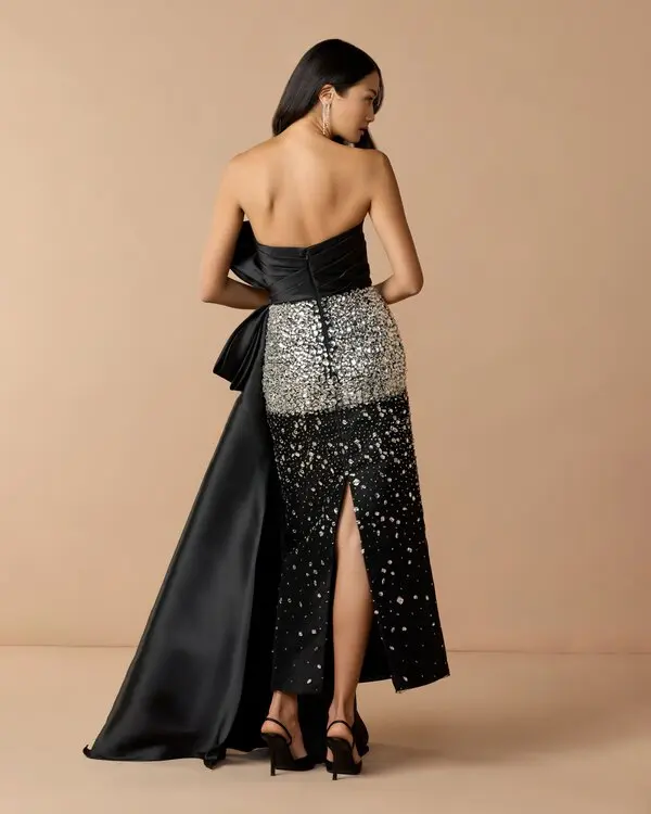 MAC DUGGAL COLLECTION Strapless Crystal Embellished Satin Dress With Bow