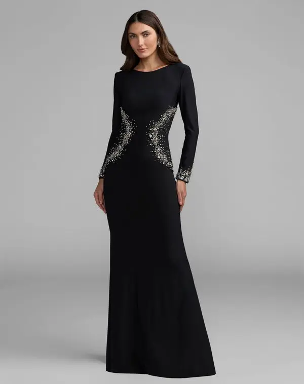 Mac Duggal Long Sleeve Embellished Jersey Gown
