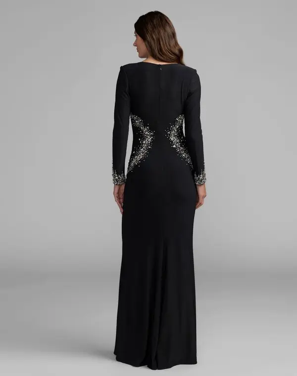 Mac Duggal Long Sleeve Embellished Jersey Gown