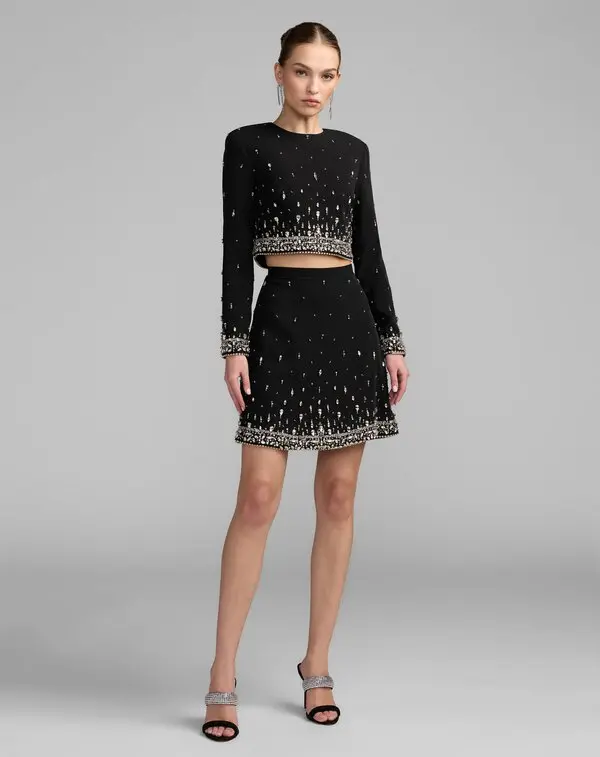 Mac Duggal Embellished Top And Mini Skirt Set - Black