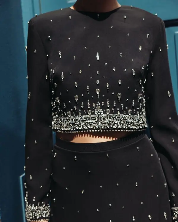 Mac Duggal Embellished Top And Mini Skirt Set