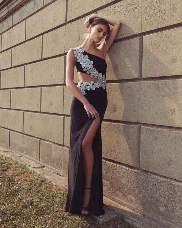 Mac Duggal One Shoulder 3d Floral Jersey Gown