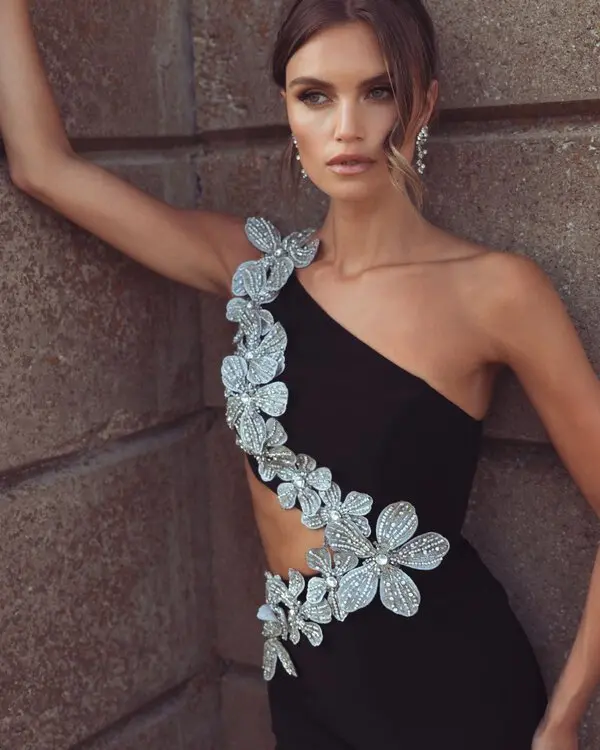Mac Duggal One Shoulder 3d Floral Jersey Gown
