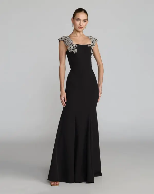 Mac Duggal Beaded Floral Appliqu Mermaid Gown