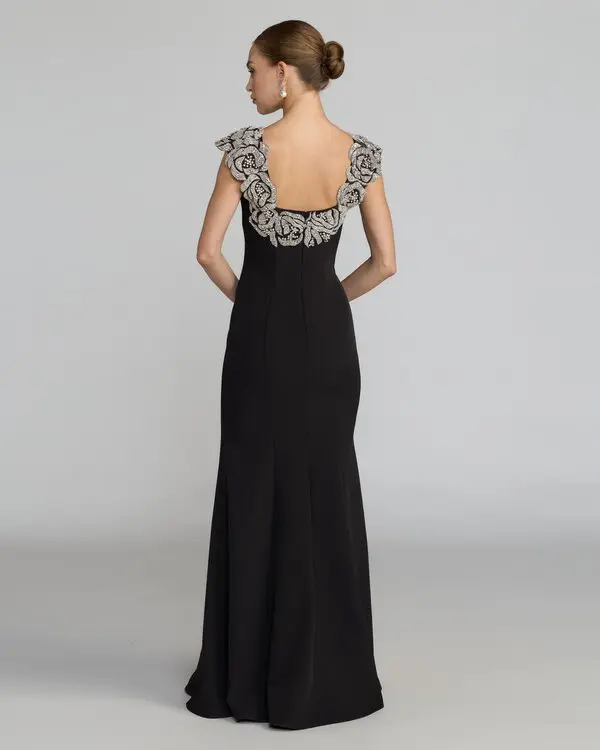 Mac Duggal Beaded Floral Appliqu Mermaid Gown