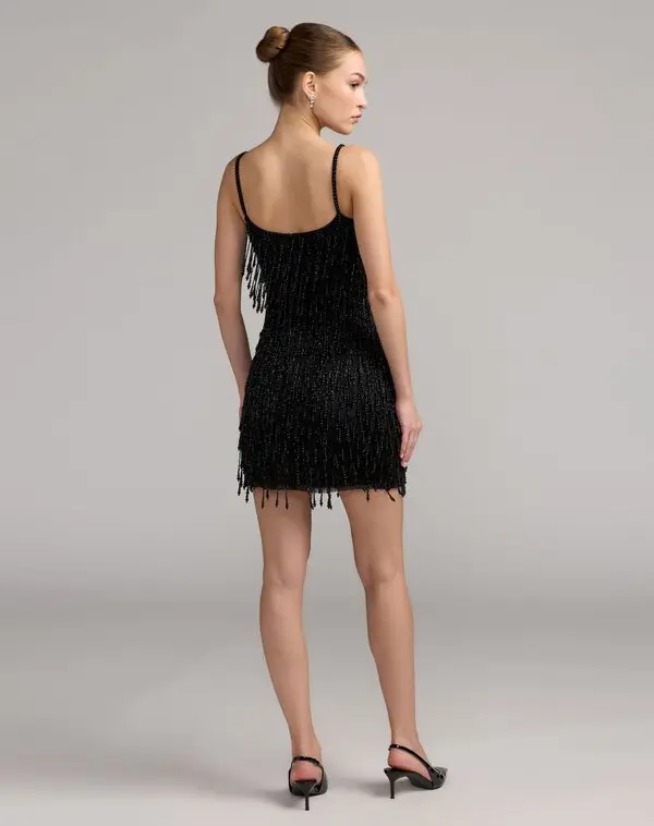 Mac Duggal Pearl Fringe Mini Dress
