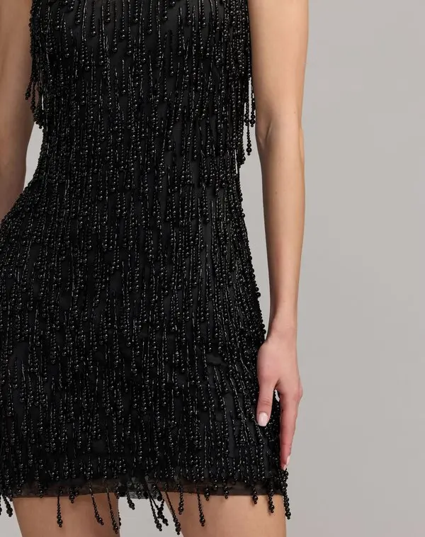 Mac Duggal Pearl Fringe Mini Dress