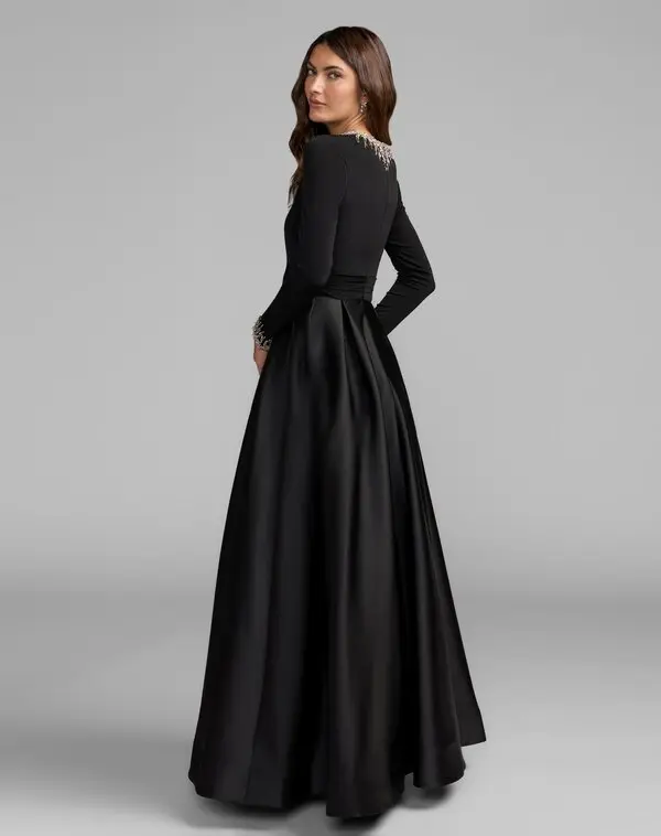 Mac Duggal Jersey And Satin Long Sleeve A-line Gown
