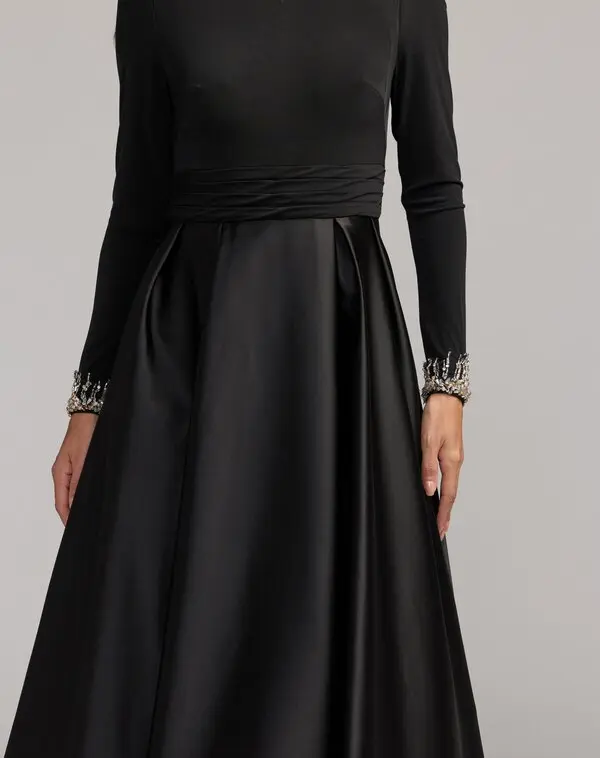 Mac Duggal Jersey And Satin Long Sleeve A-line Gown