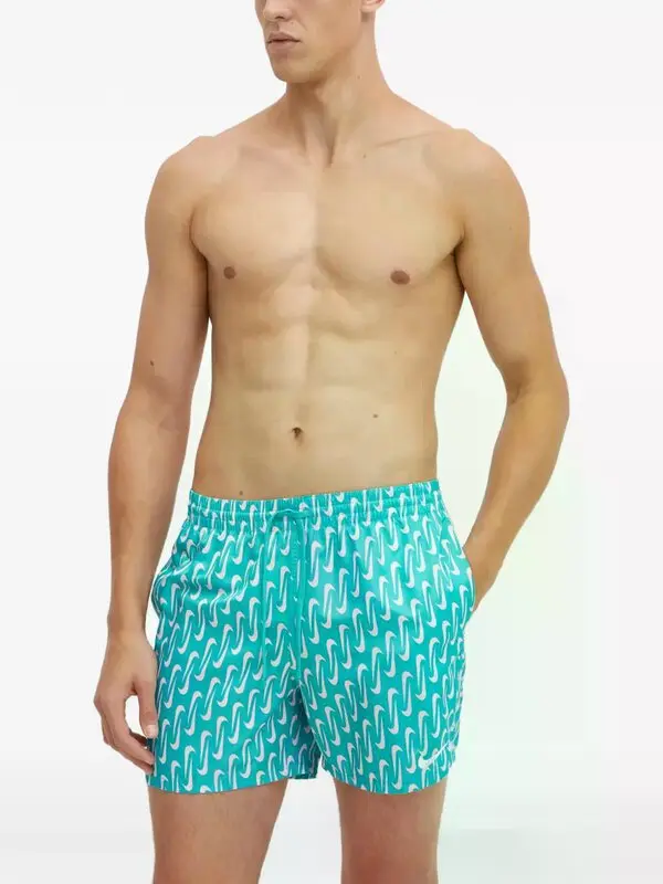 Nike Swoosh-print Swim Shorts - Blue
