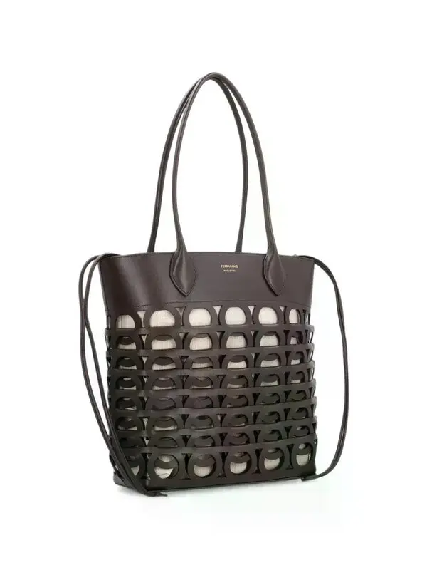 FERRAGAMO Gancini Cut-out Leather Tote Bag