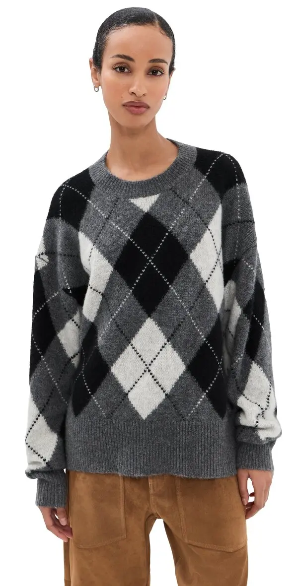 NILI LOTAN Donnika Argyle Cashmere Sweater - Charcoal Argyle