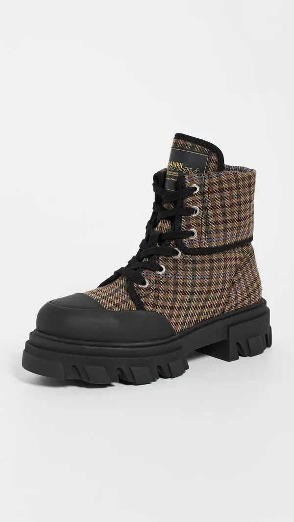 GANNI Cleated Canvas Wool Boots