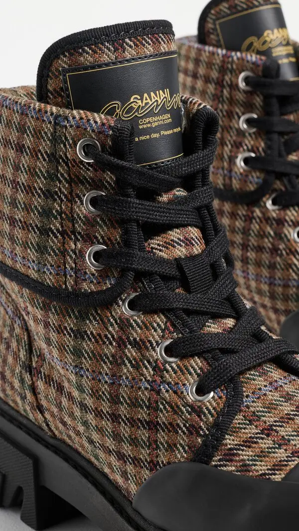 GANNI Cleated Canvas Wool Boots