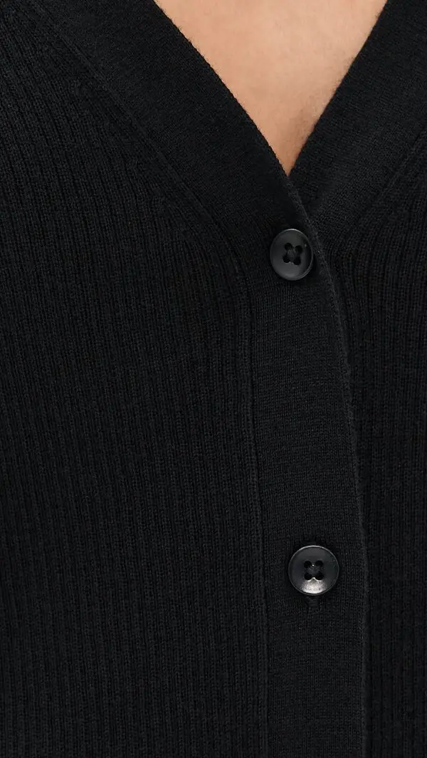 Tibi Feather Weight Ribbed V Neck Slim Cardigan