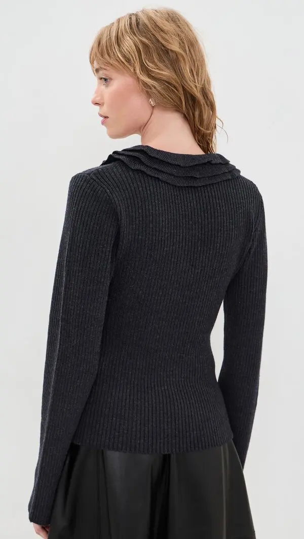GANNI Ribbed Merino Wool Frill Sweater