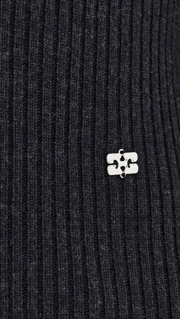 GANNI Ribbed Merino Wool Frill Sweater