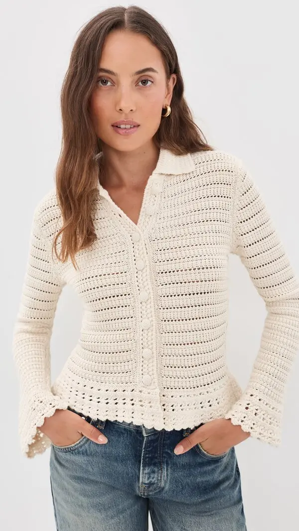 Madewell Pointelle Knit Peplum Cardigan