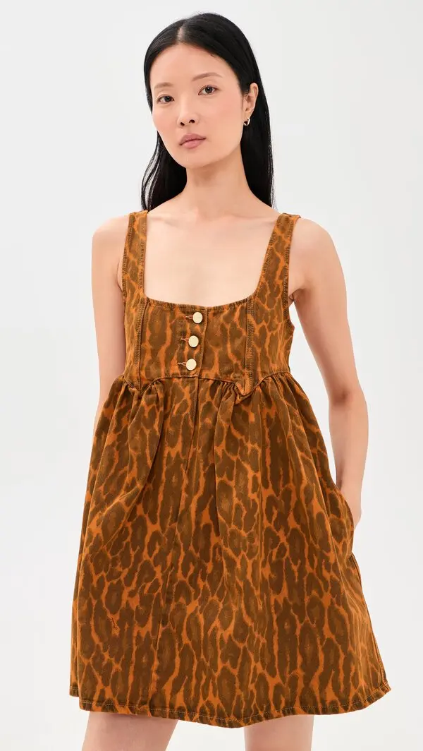 GANNI Print Denim Babydoll Mini Dress