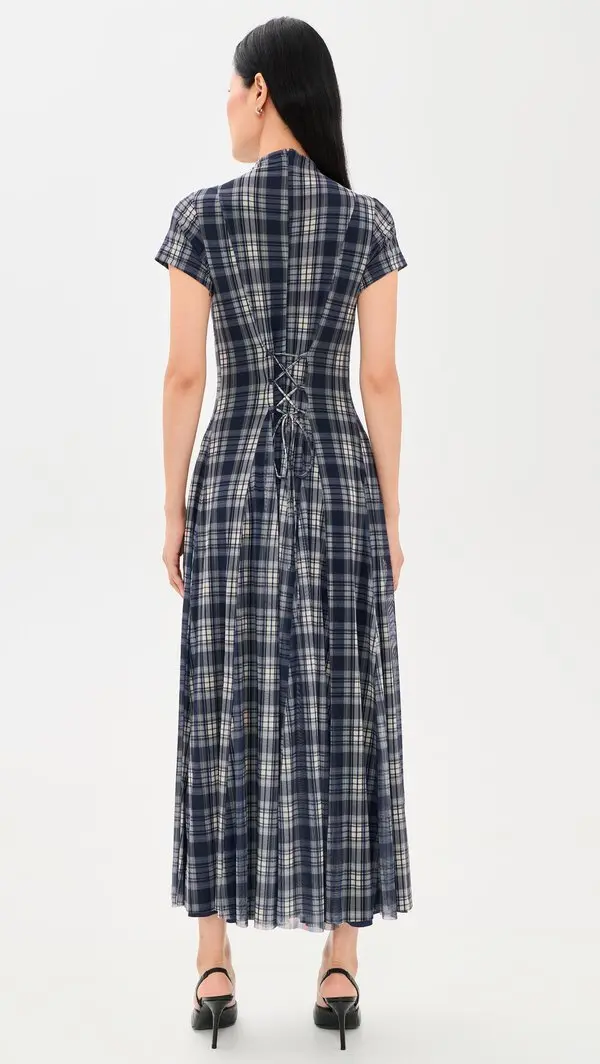 ANOTHER GIRL Mesh Check Godet Maxi Dress