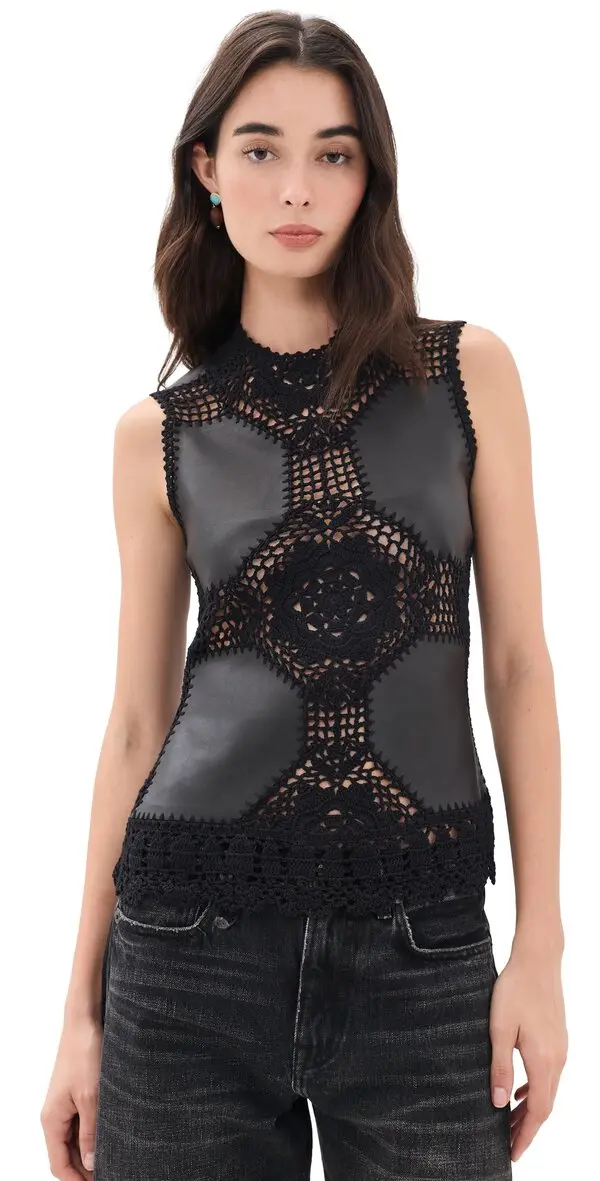 Ulla Johnson Livia Crochet And Leather Top