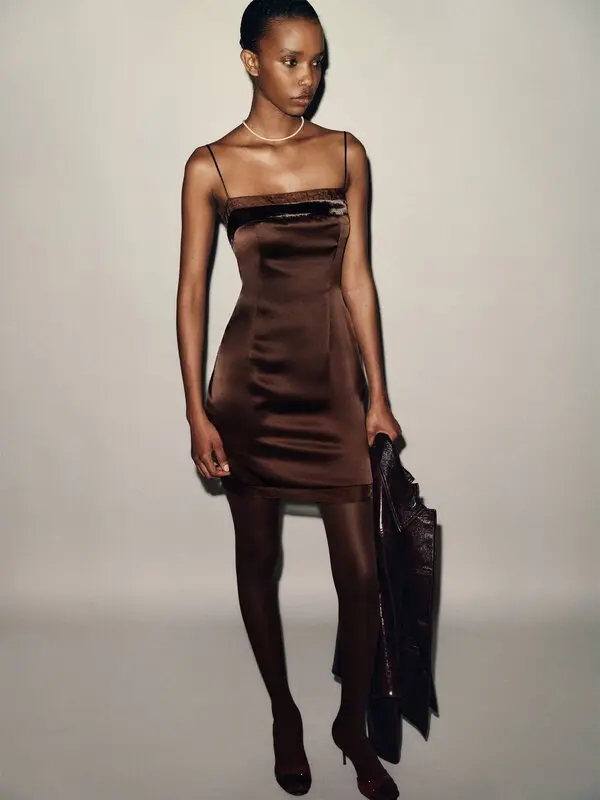 REFORMATION Ziba Silk Dress - Brown