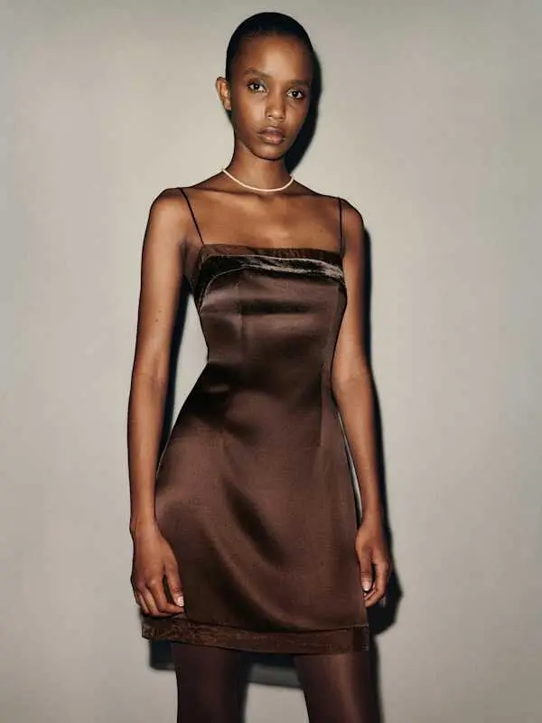 REFORMATION Ziba Silk Dress - Brown