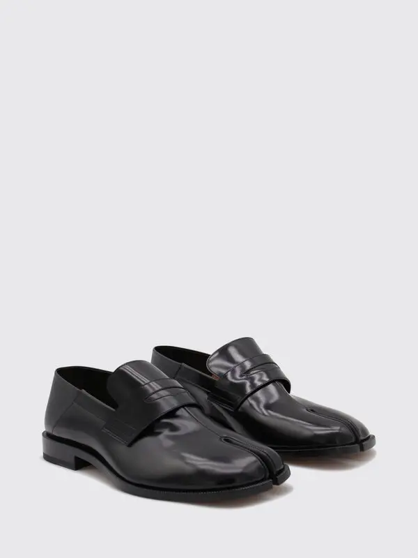 MAISON MARGIELA Tabi Penny Loafer In Brushed Leather With White Stitch