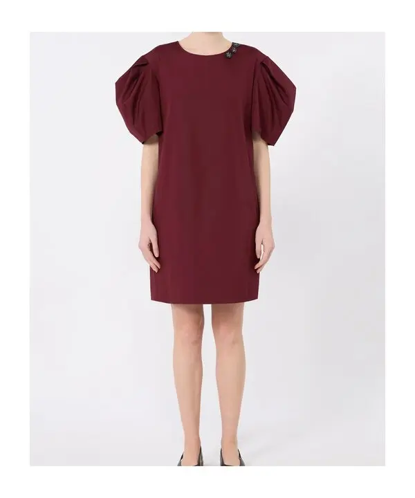 Max Mara Cotton Poplin Short Dress Ruby - Ruby Colour