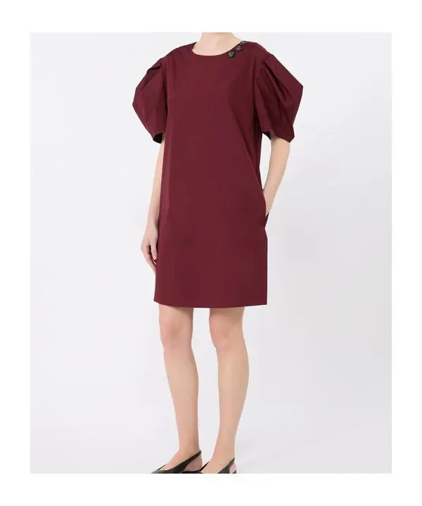 Max Mara Cotton Poplin Short Dress Ruby - Ruby Colour