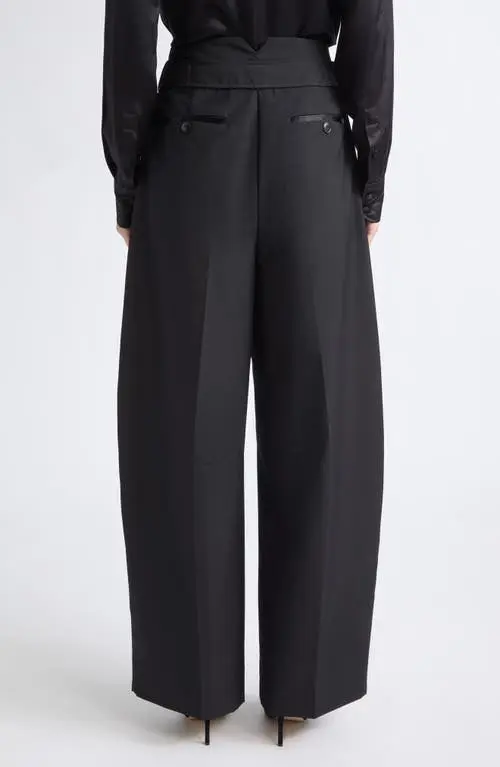 JASON WU Pleat Front High Waist Tropical Wool Wide Leg Trousers - Black